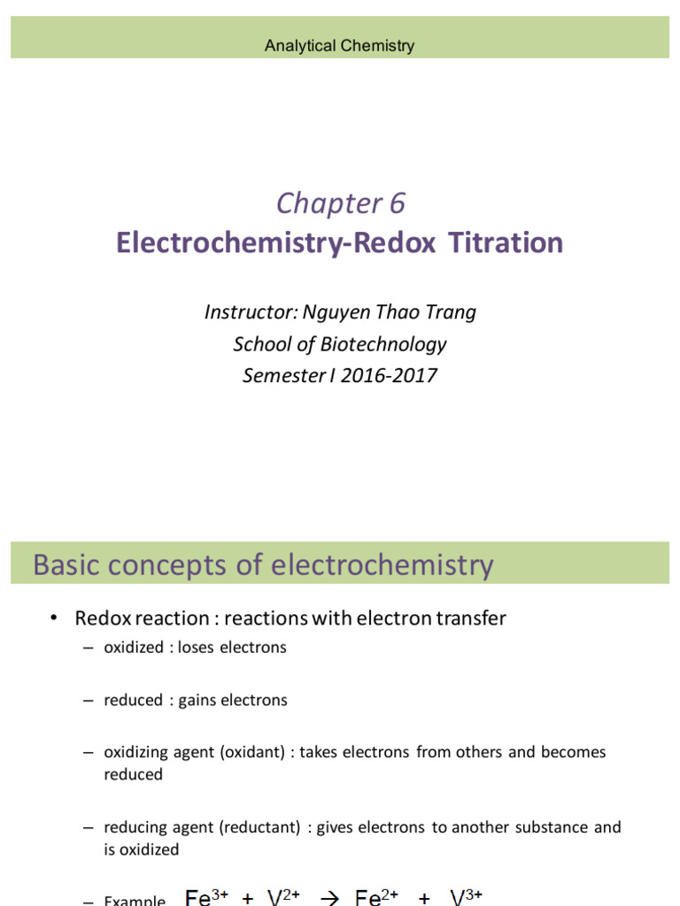 Lecture 6-Electrochemistry - Redox Titration | PDF | Electrochemistry ...