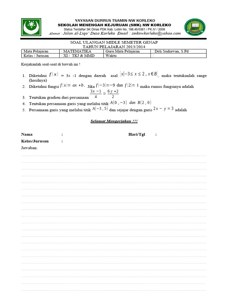 Soal SMT Genap Mama 2014 | PDF
