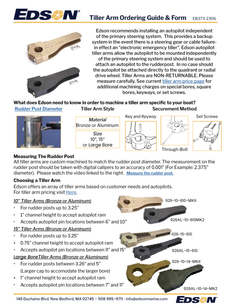 EB373-2306 Tiller Arm Worksheet | PDF | Rudder | Screw