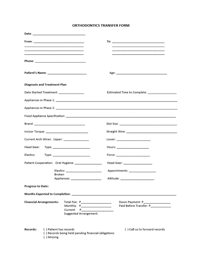 Orthodontics Patient Transfer Form | PDF | Career & Growth | Business