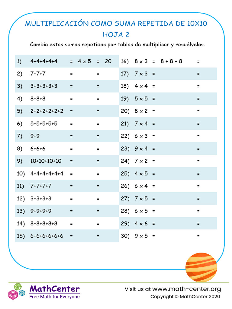 Multiplication Addition To 10x10 2 Questions | PDF | Teaching Methods ...