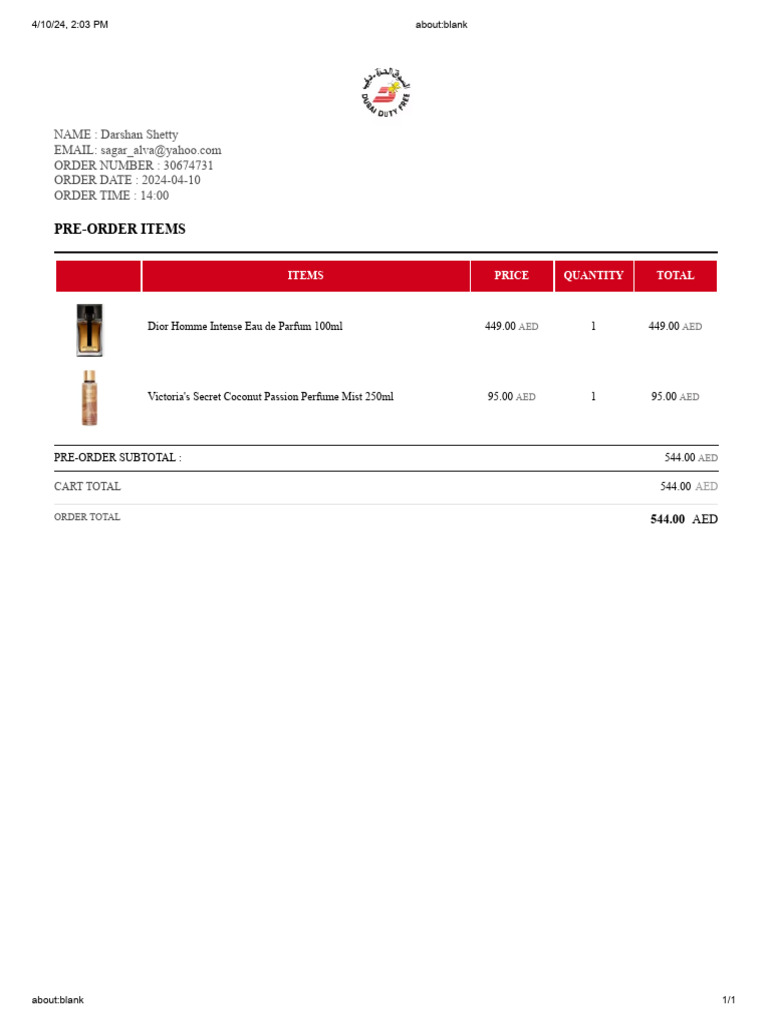 Fragrance Pre-Order Confirmation | PDF