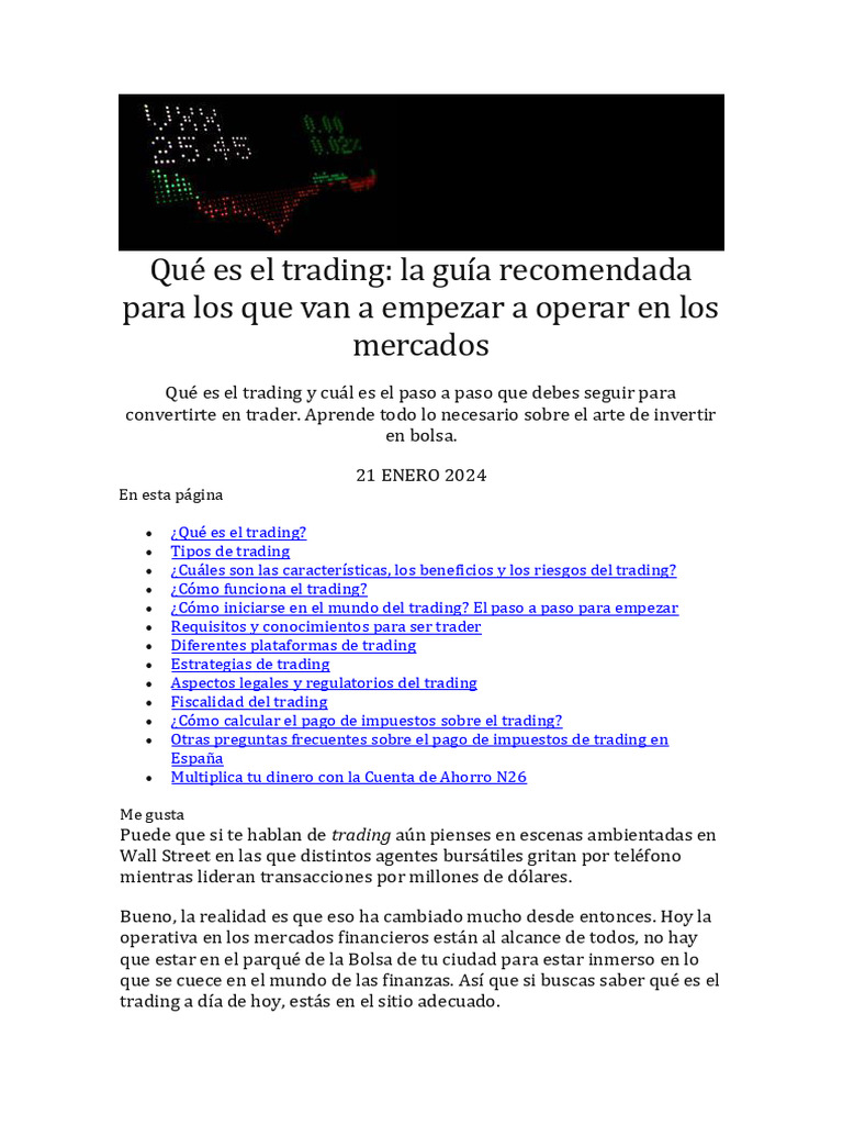 Qué Es El Trading, La Guía Recomendada para Los Que Van A Empezar A Operar en Los Mercados | PDF ...