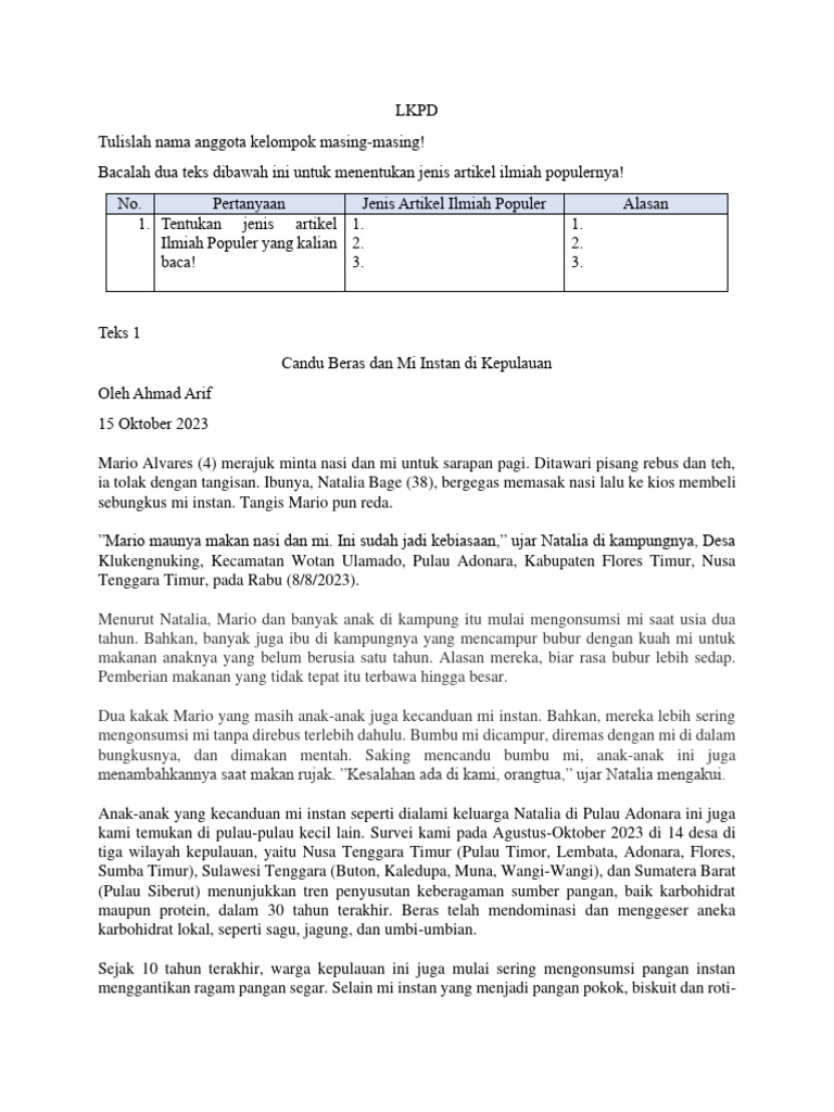 Contoh Artikel Ilmiah Populer Kelas 8 | PDF