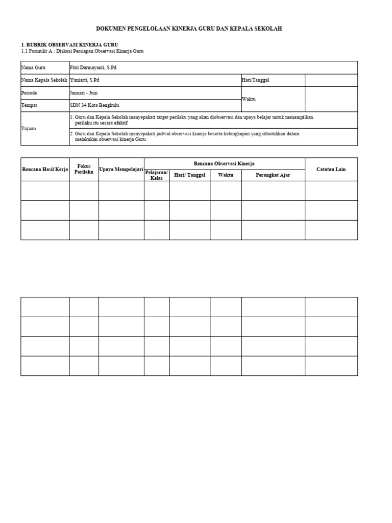 Form Observasi Guru | PDF