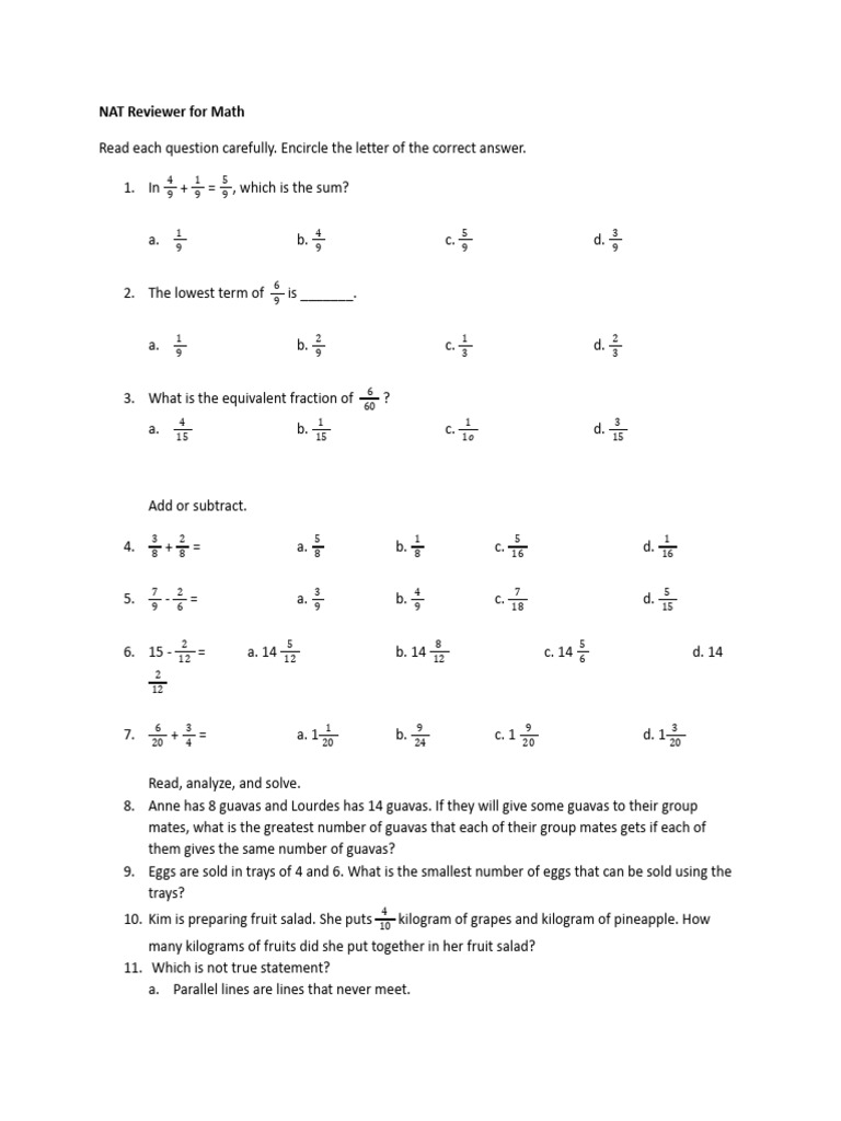 NAT Reviewer Math Grade 6 | PDF | Angle | Euclidean Geometry