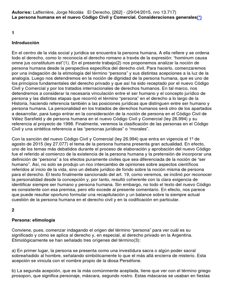Persona Humana en el Nuevo Código Civil | PDF | Dignidad | Derechos humanos