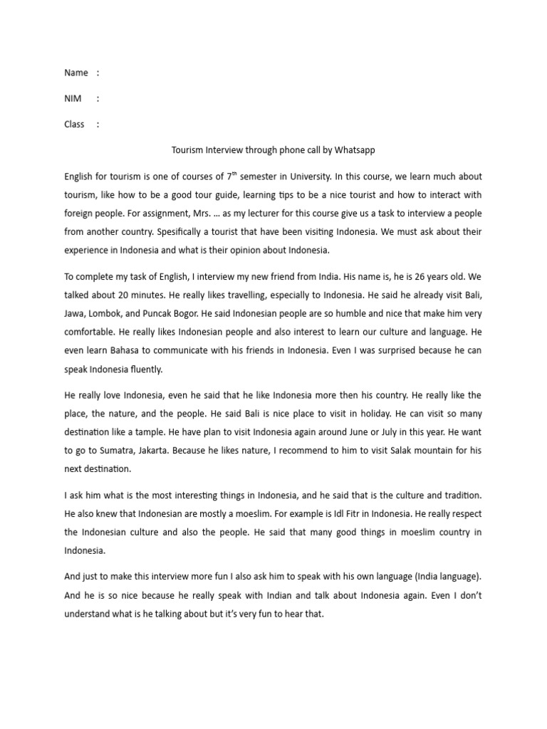 Tourism Interview: Insights from an Indian Traveler | PDF