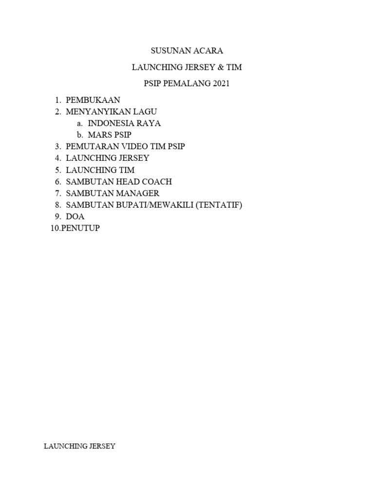 Rundown Acara Launching Jersey PSIP 2021 | PDF | Olahraga & Rekreasi