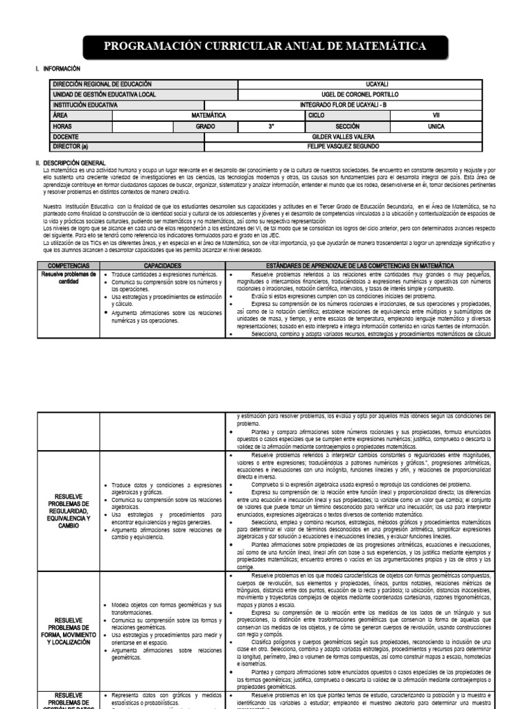 Programacion Anual De Matematica 3º Pdf Ecuaciones Geometría 8885