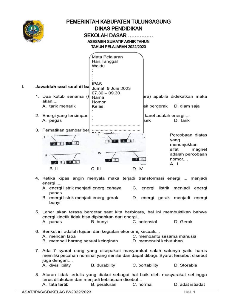 Soal Asat 2023 - Kelas 4 - Ipas | PDF
