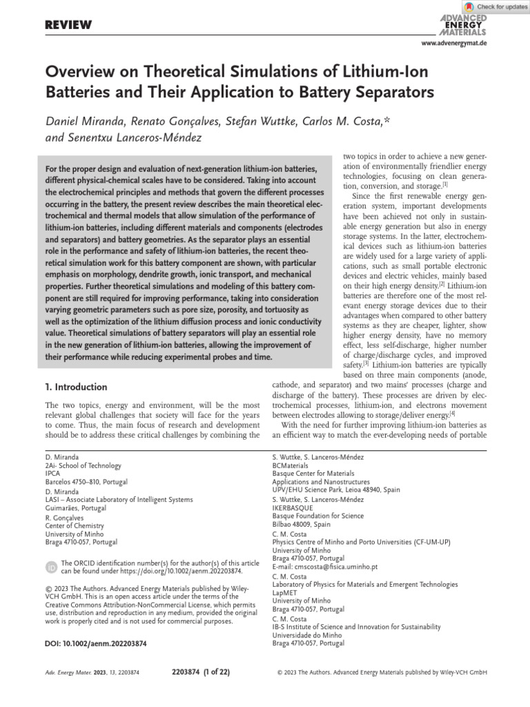 Theoretical Simulations of Lithium Ion Batteries and Their - Separator ...