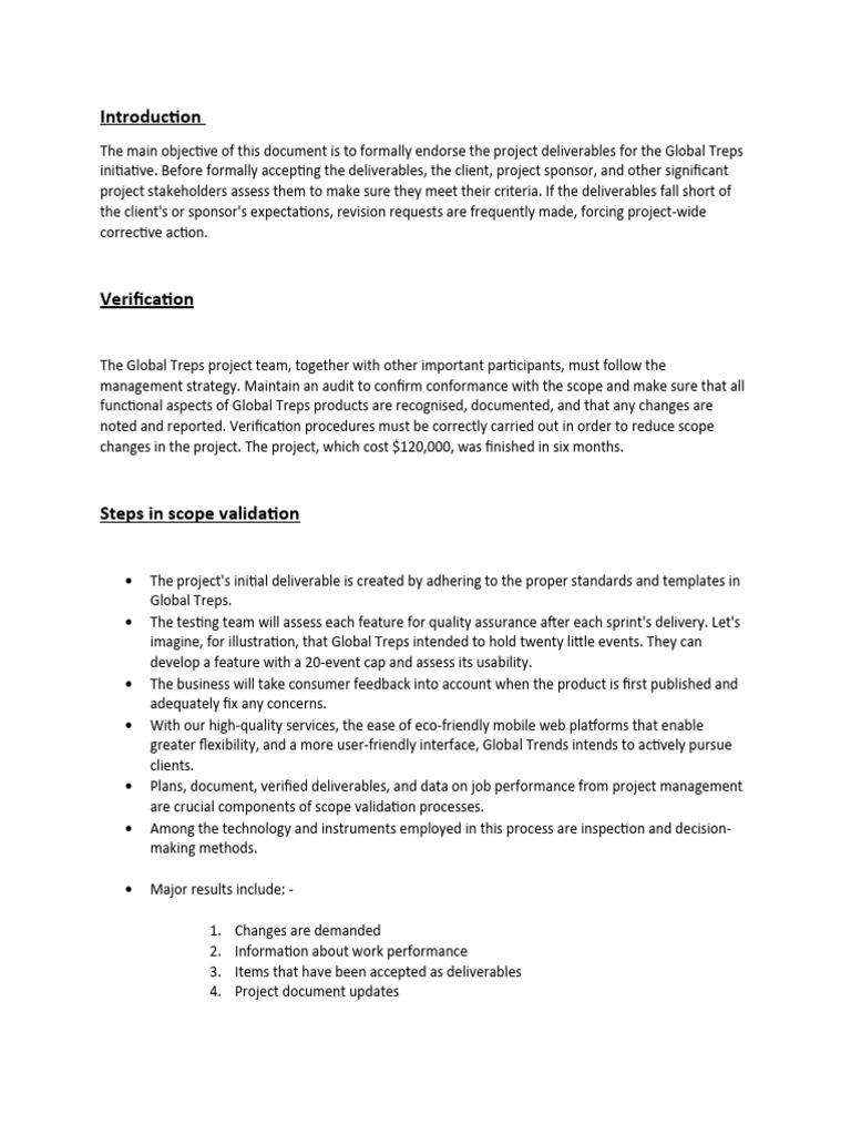 Global Treps Project Scope Validation | PDF | Project Management ...