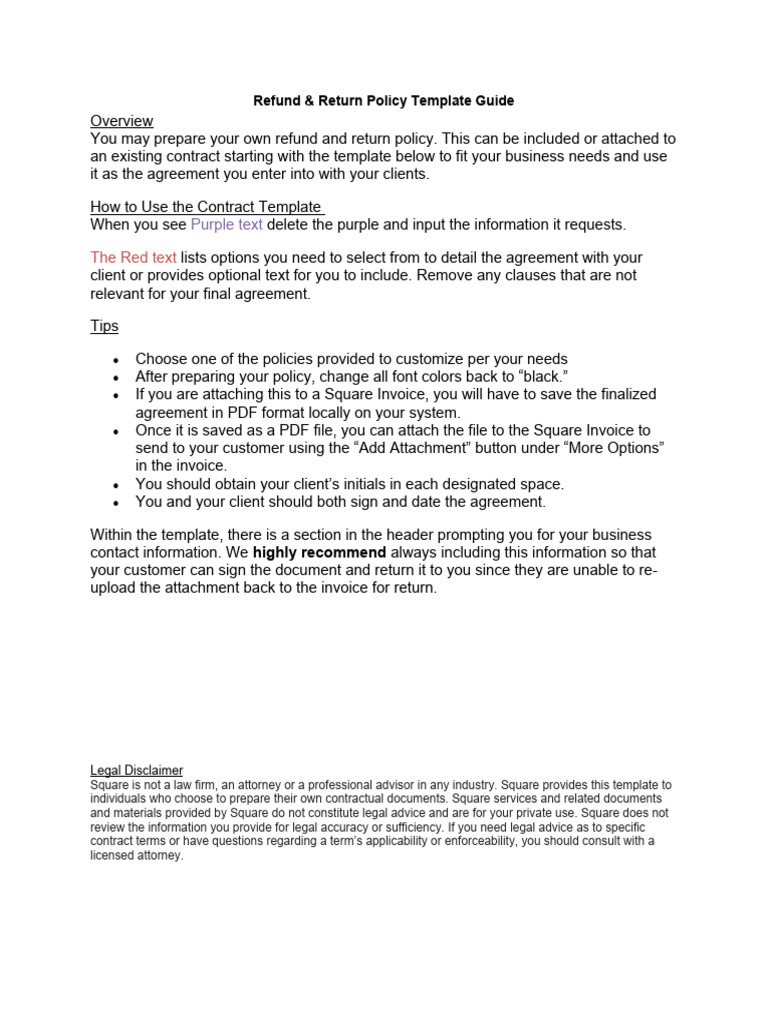 QuickBooks Refund Policy Template Guide | PDF | Career & Growth | Business