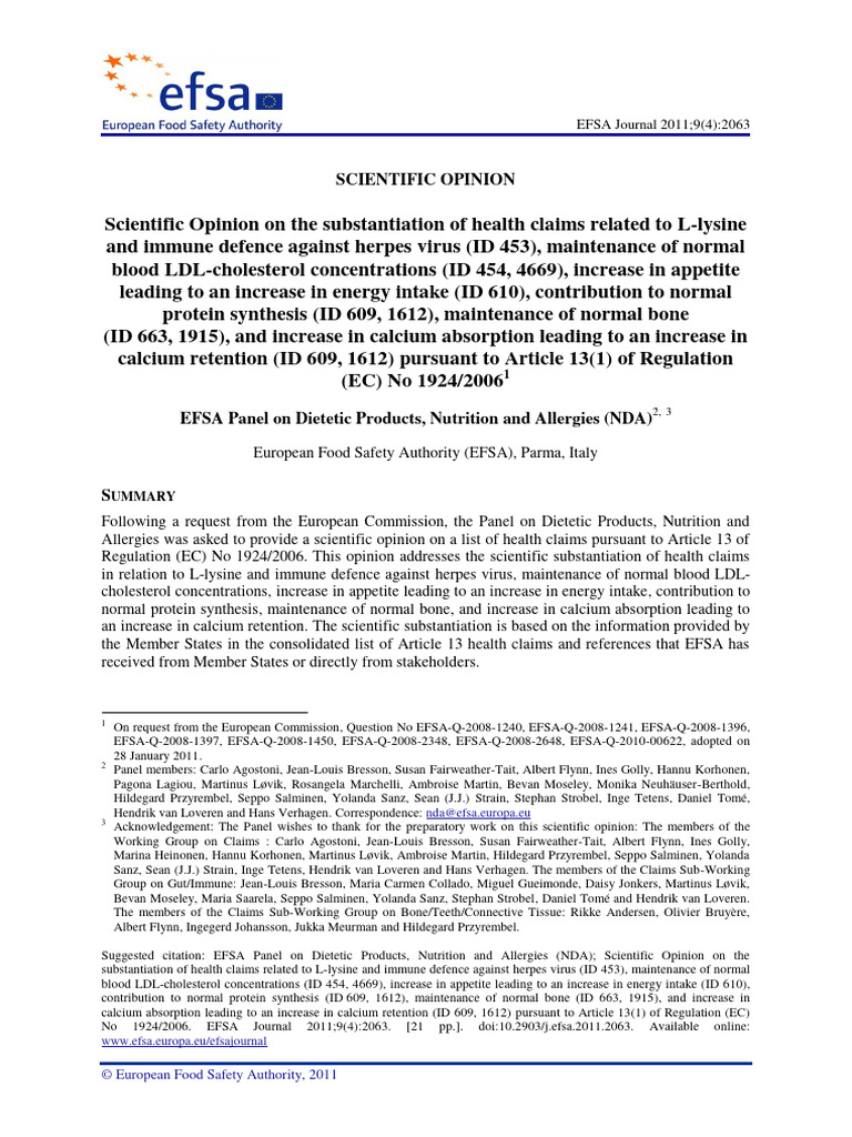 EFSA Journal - 2011 - Scientific Opinion On The Substantiation of ...