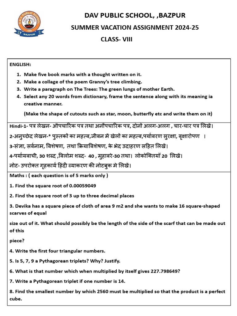 Viii Summer Assignment | PDF