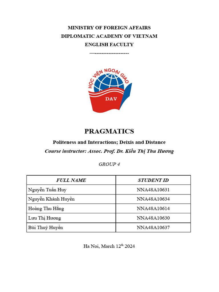 Pragmatics - Lecture 4 - Group 4 . | PDF | Semiotics | Language Mechanics
