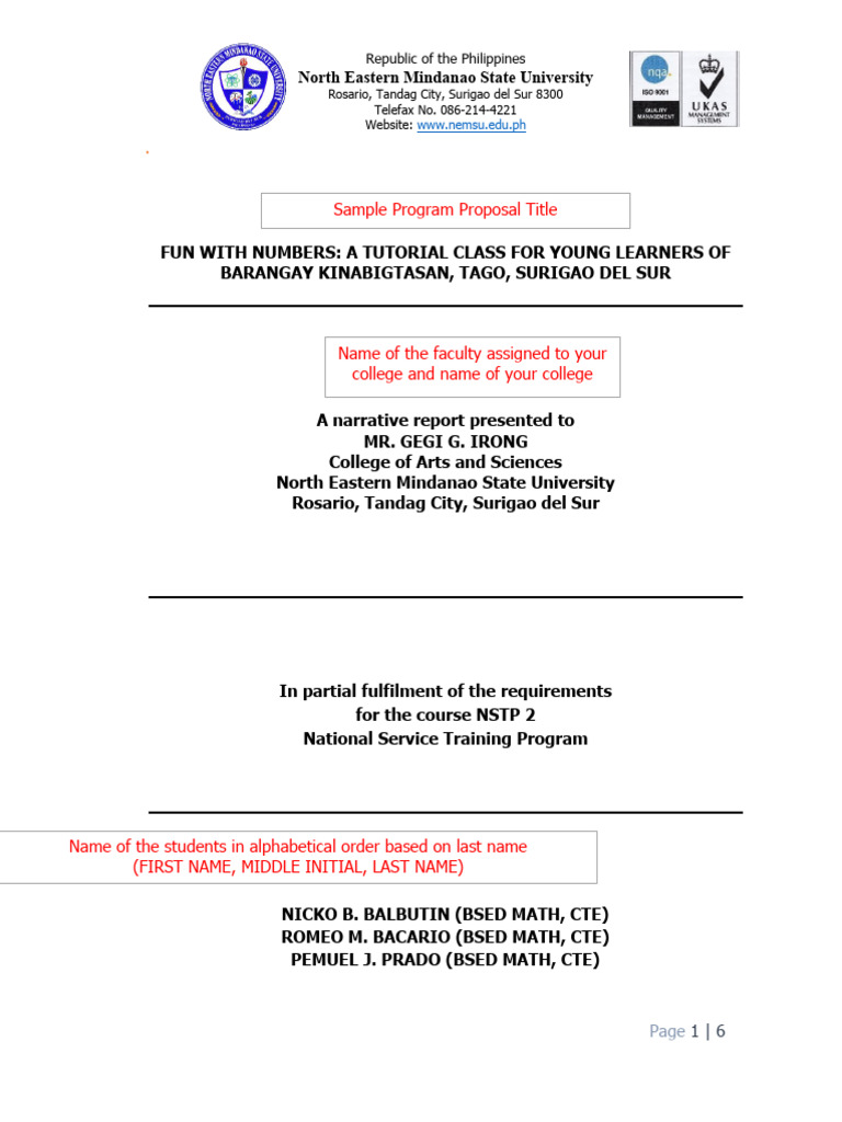 Narrative Report Format | PDF | Preschool | Early Childhood Education