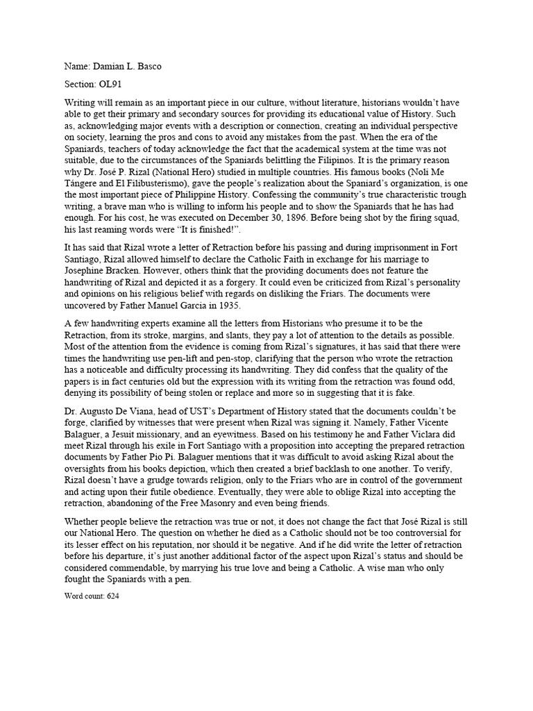 Rizal Retraction | PDF