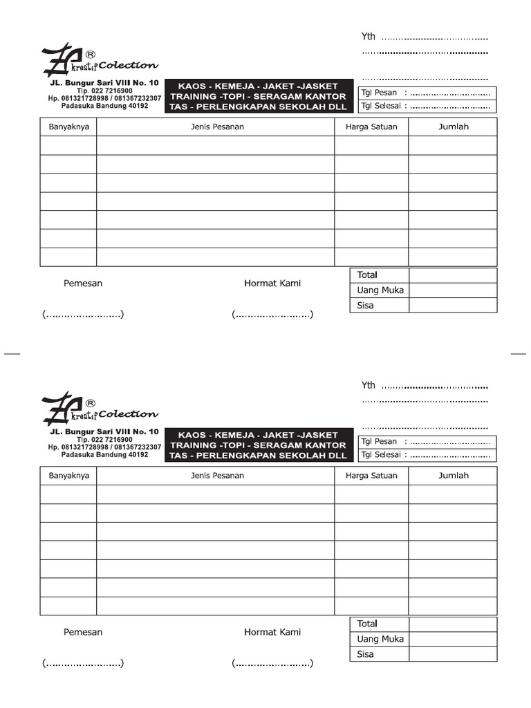 Bon Konveksi Plat Toko | PDF