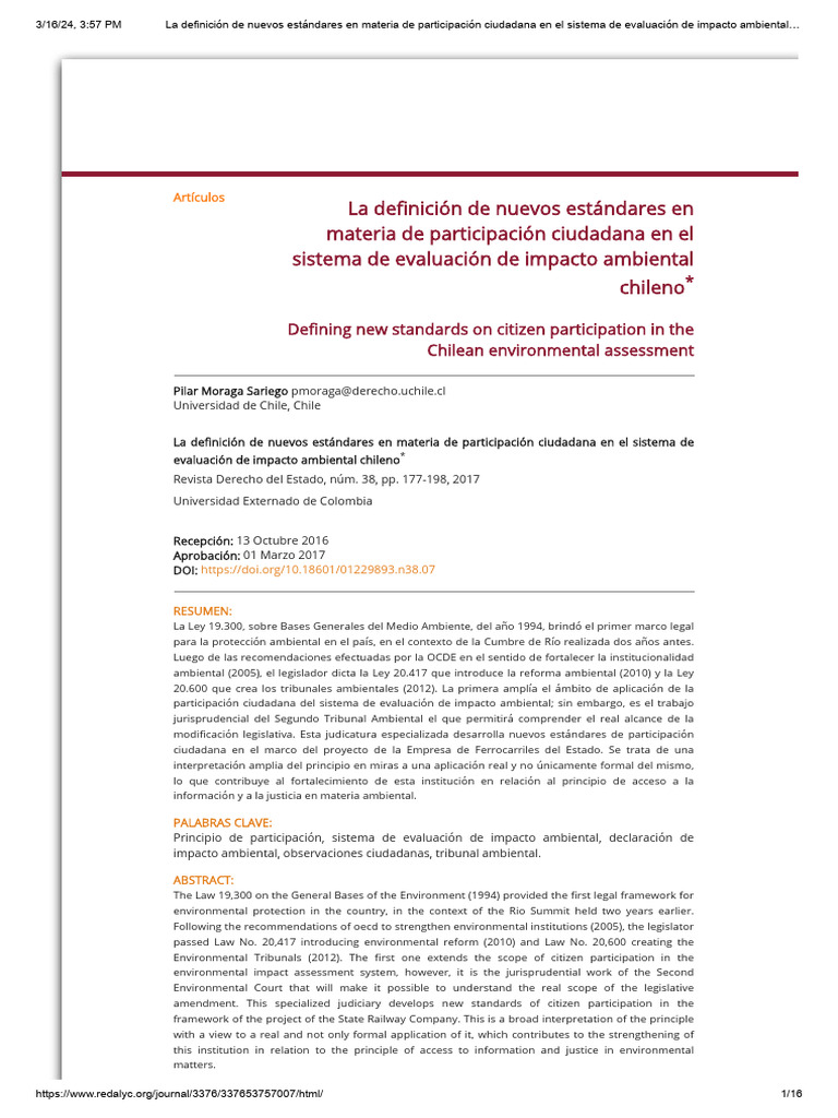 Moraga Pilar. La Definici N de Nuevos Est Ndares en Materia de Participaci N Ciudadana en El ...