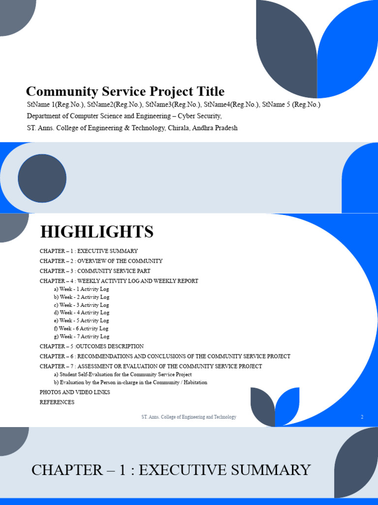 Community Service Project Presentation PPT - St. Ann's. CET | PDF ...