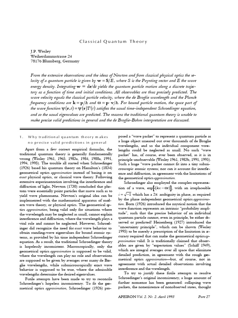 Wesley J. Classical Quantum Theory. Fonts | PDF | Quantum Mechanics | Waves