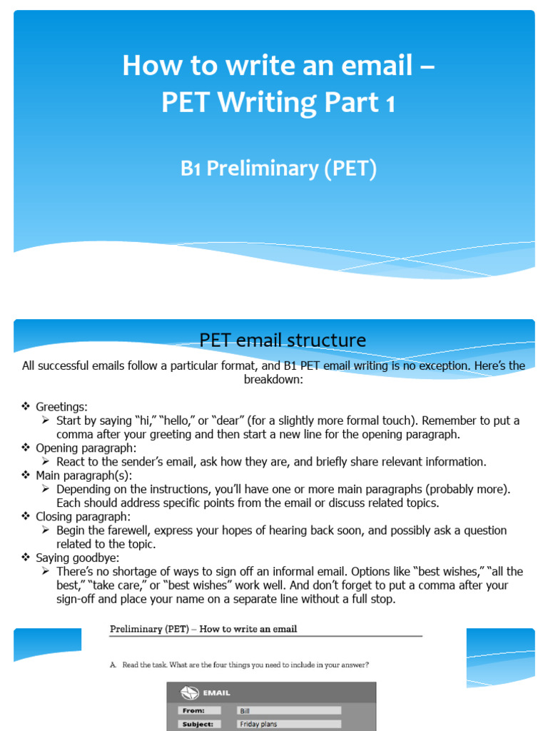 B1 PET Writing Samples - Email | PDF | Cognition | Human Communication