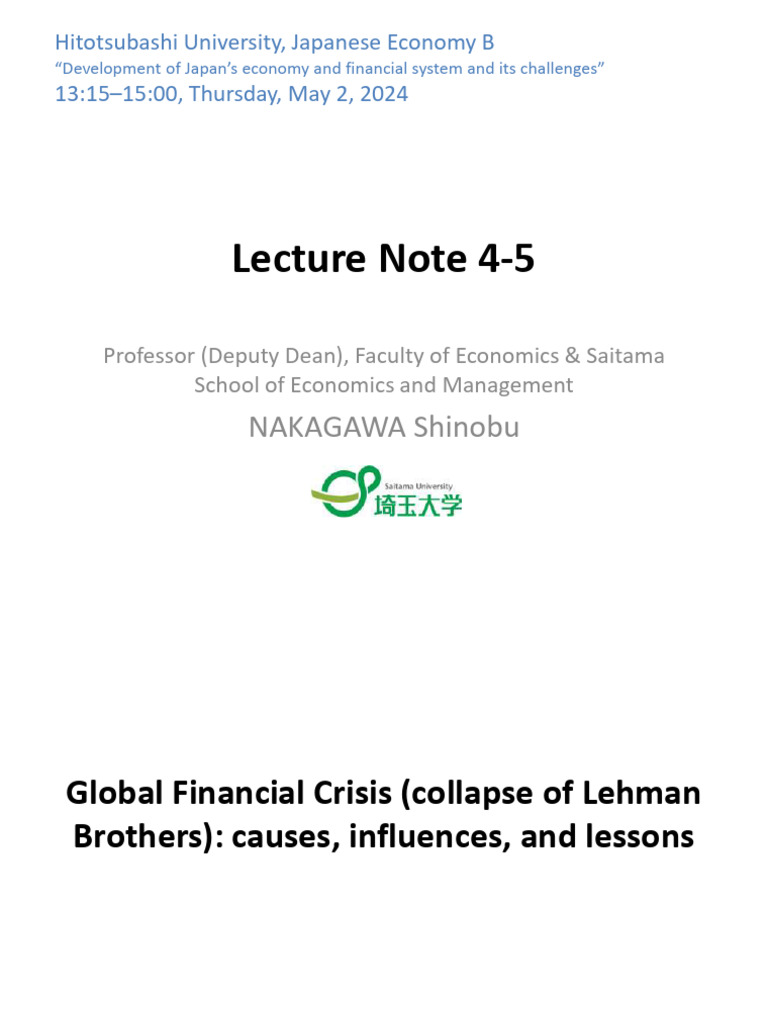 Japanese Economy B Lecture Note 4-5 | PDF | Collateralized Debt Obligation | Financial Markets