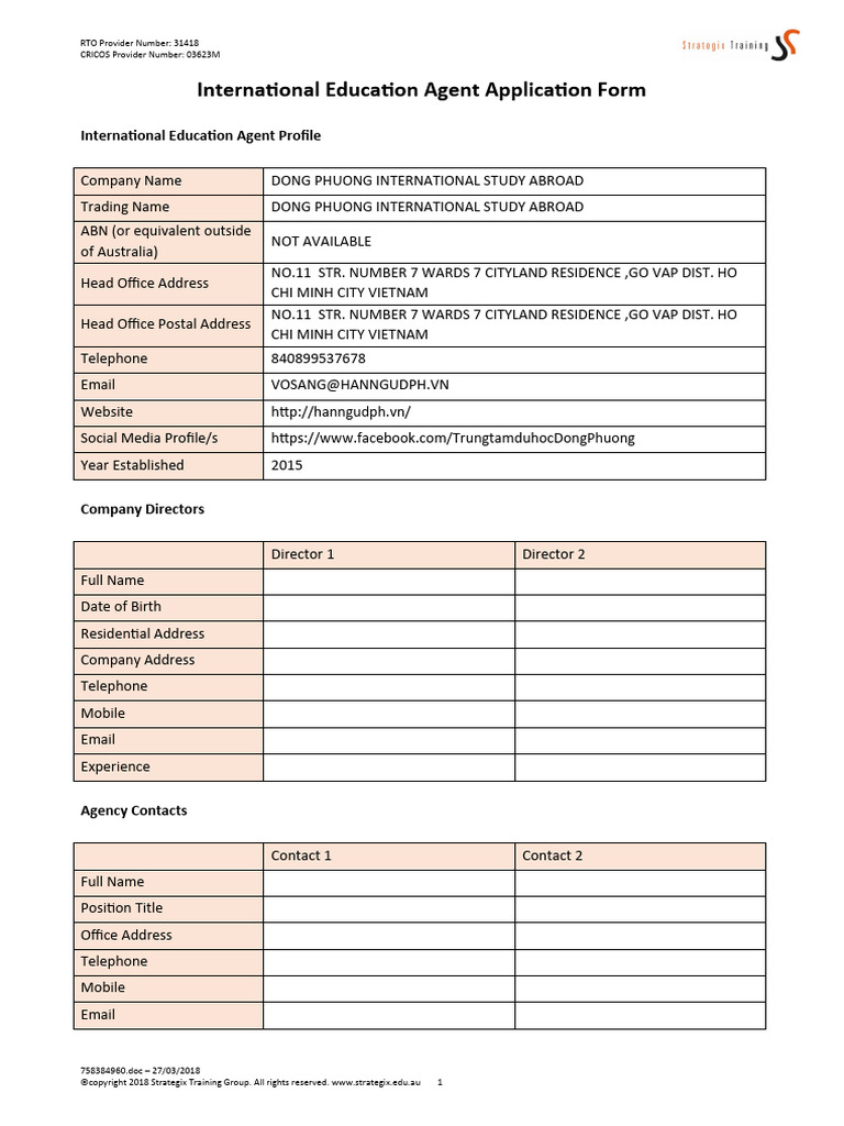 FORM 5035 - International Education Agent Application Form.v1.2 | PDF