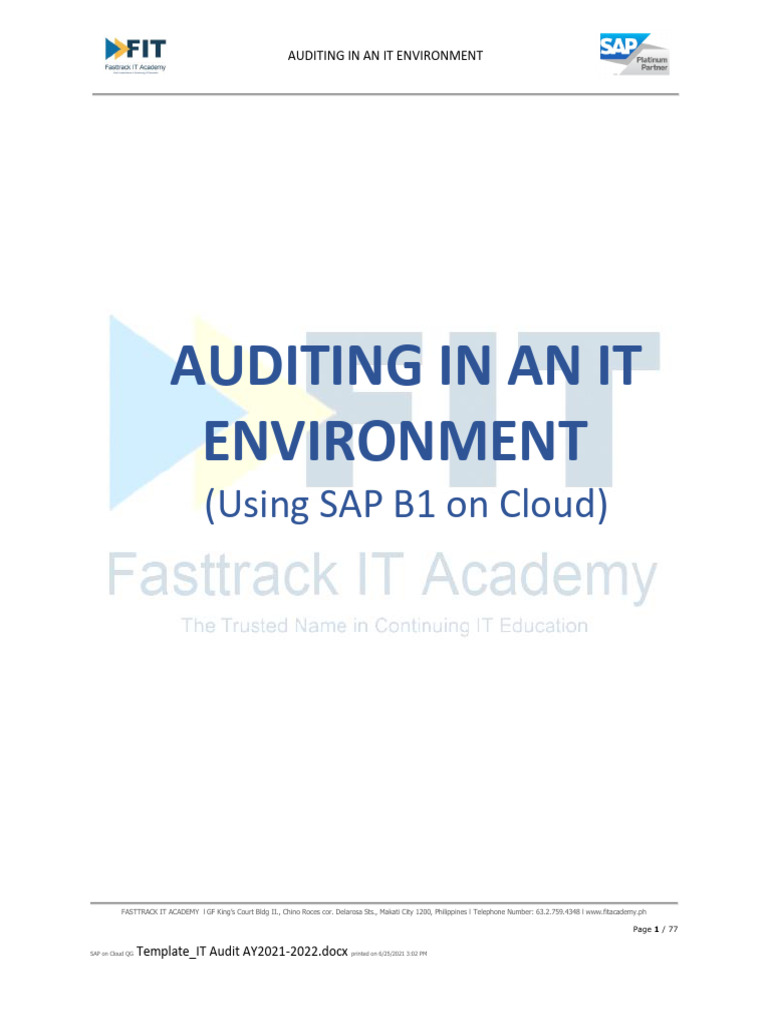QG - SAPB1onCloud ITAuditAY2021 20221 | PDF | Audit | Cloud Computing