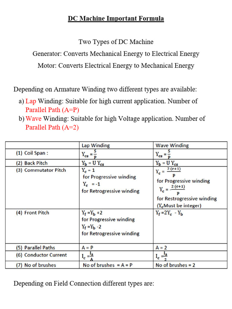 DC Machine Formula collections | PDF | Electric Motor | Machines