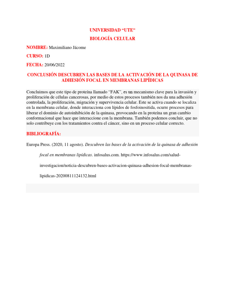 Activación de FAK en Membranas Lipídicas | PDF