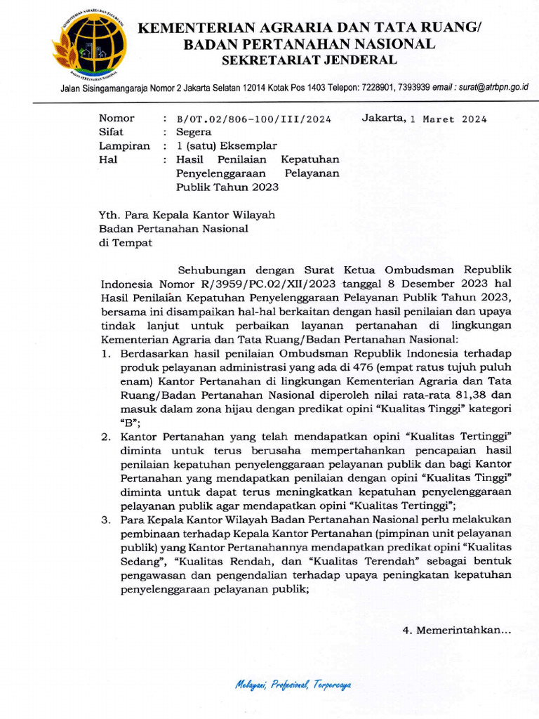 Surat Hasil Penilaian Kepatuhan PPP 2023 | PDF