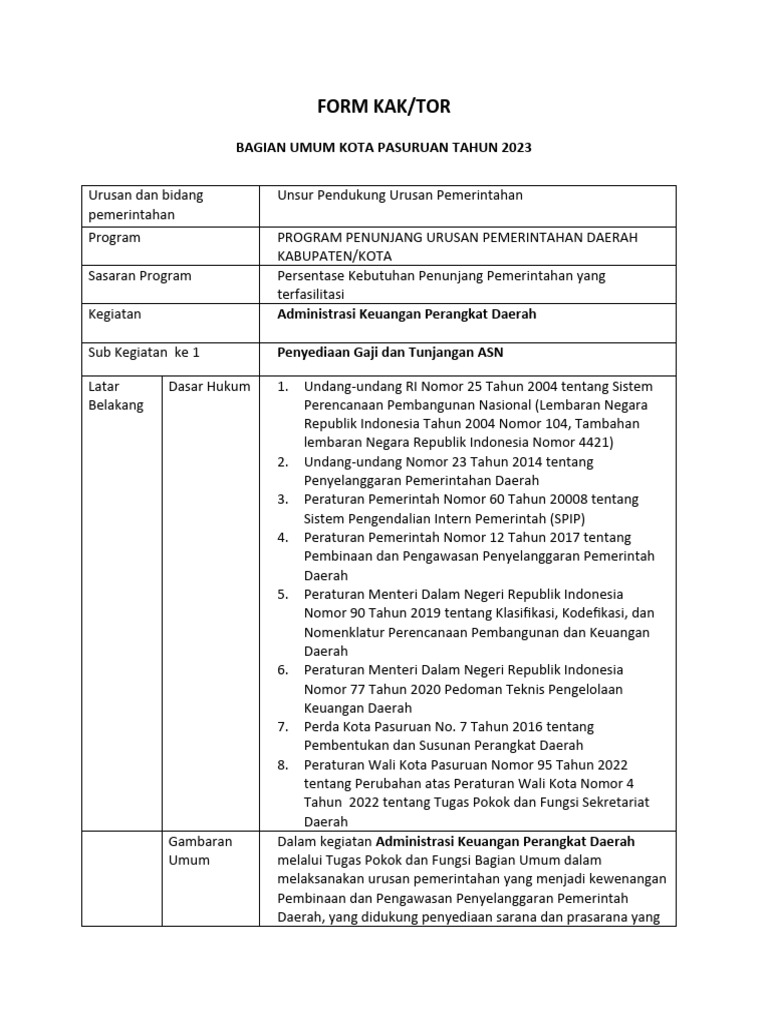 FORM KAK 2024 BAGIAN UMUM | PDF
