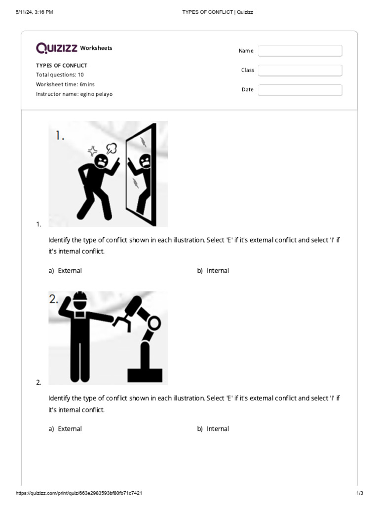 Types of Conflict Worksheets | PDF