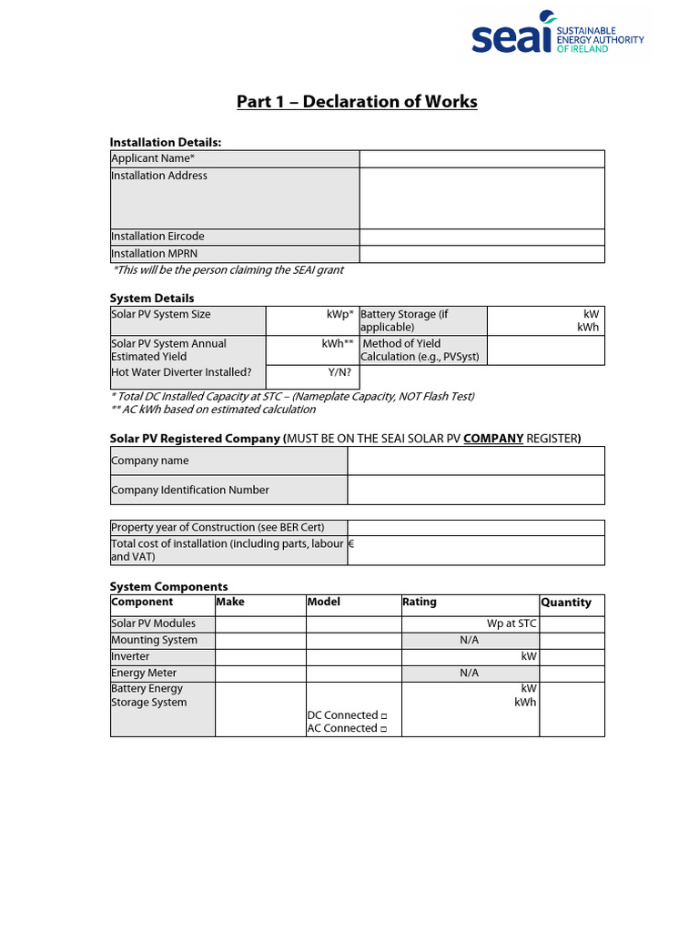 Solar PV Grant Declaration of Works Form | PDF | Photovoltaic System ...
