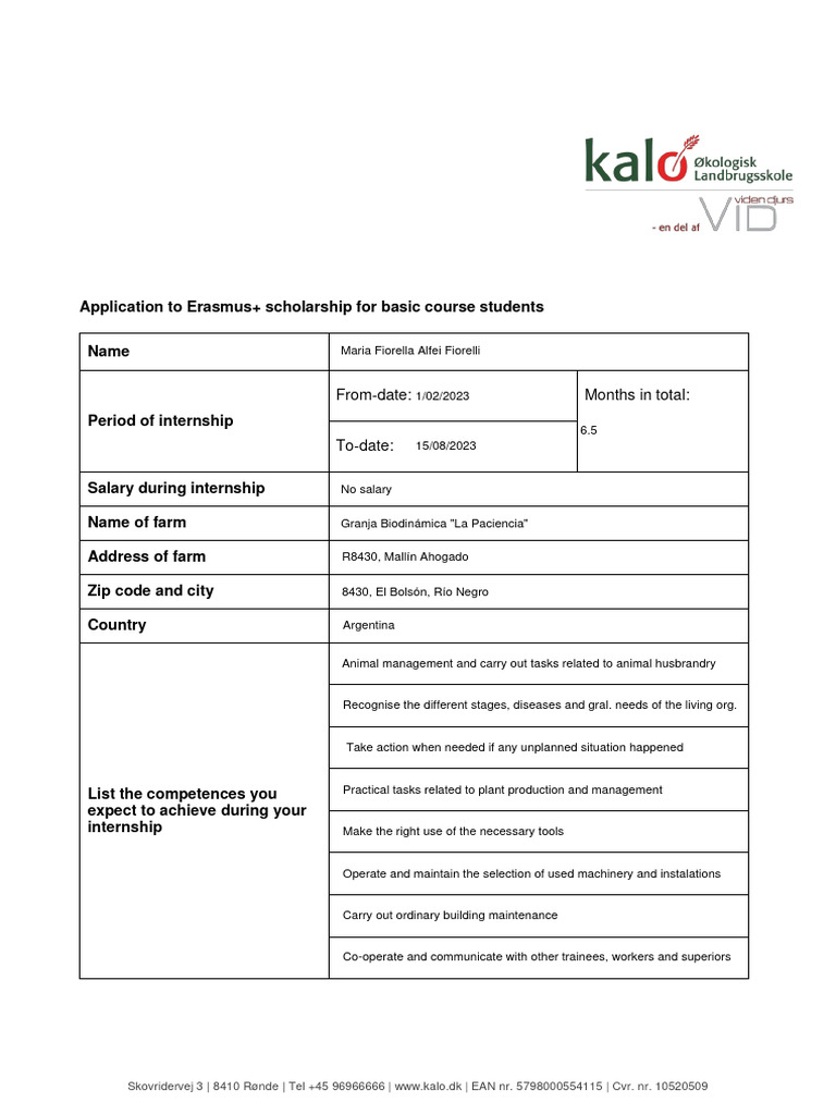 Erasmus+ Internship Application Form | PDF