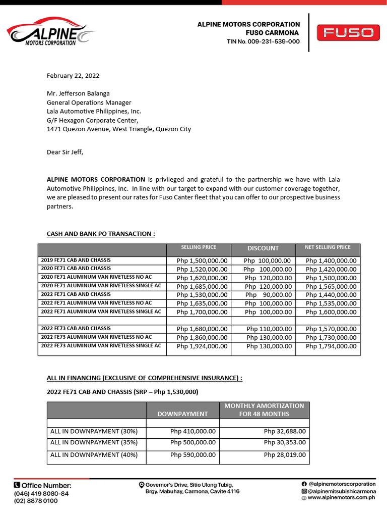 AMC - LalaAuto - FE71 and FE&3 Proposal - 022022 | PDF | Financial Services