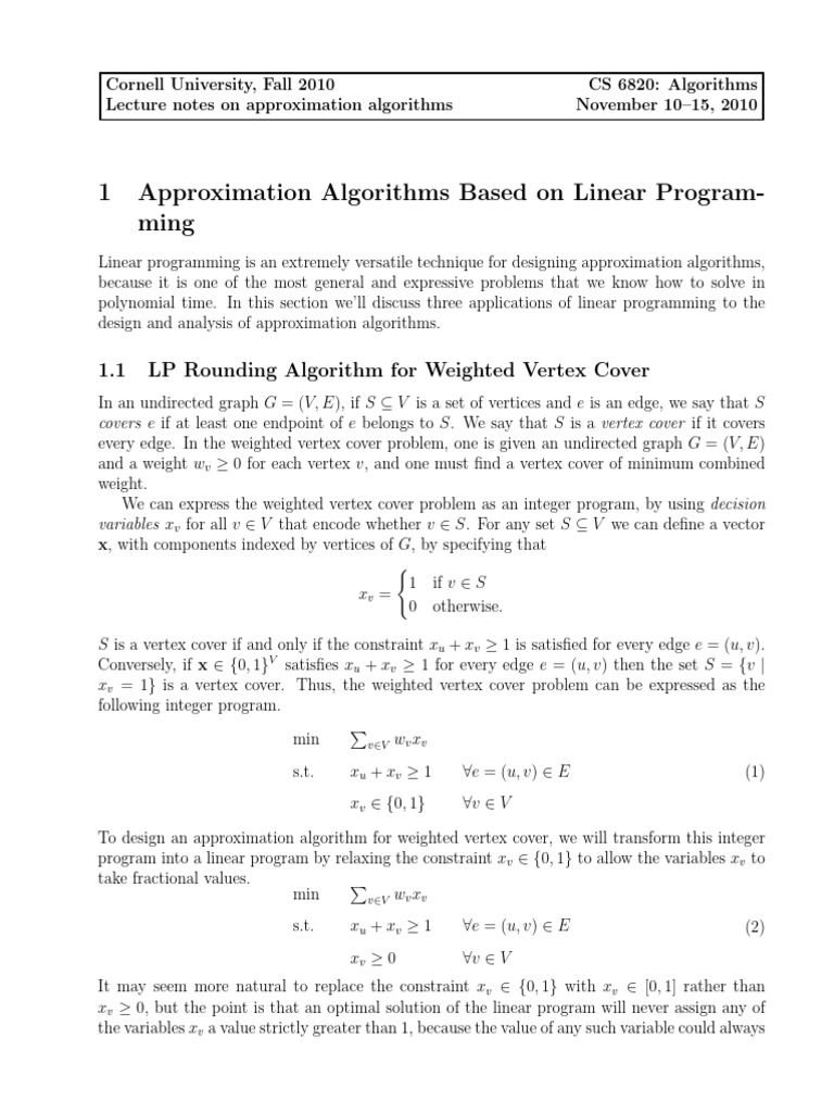 Approx Algs | PDF | Linear Programming | Mathematical Concepts