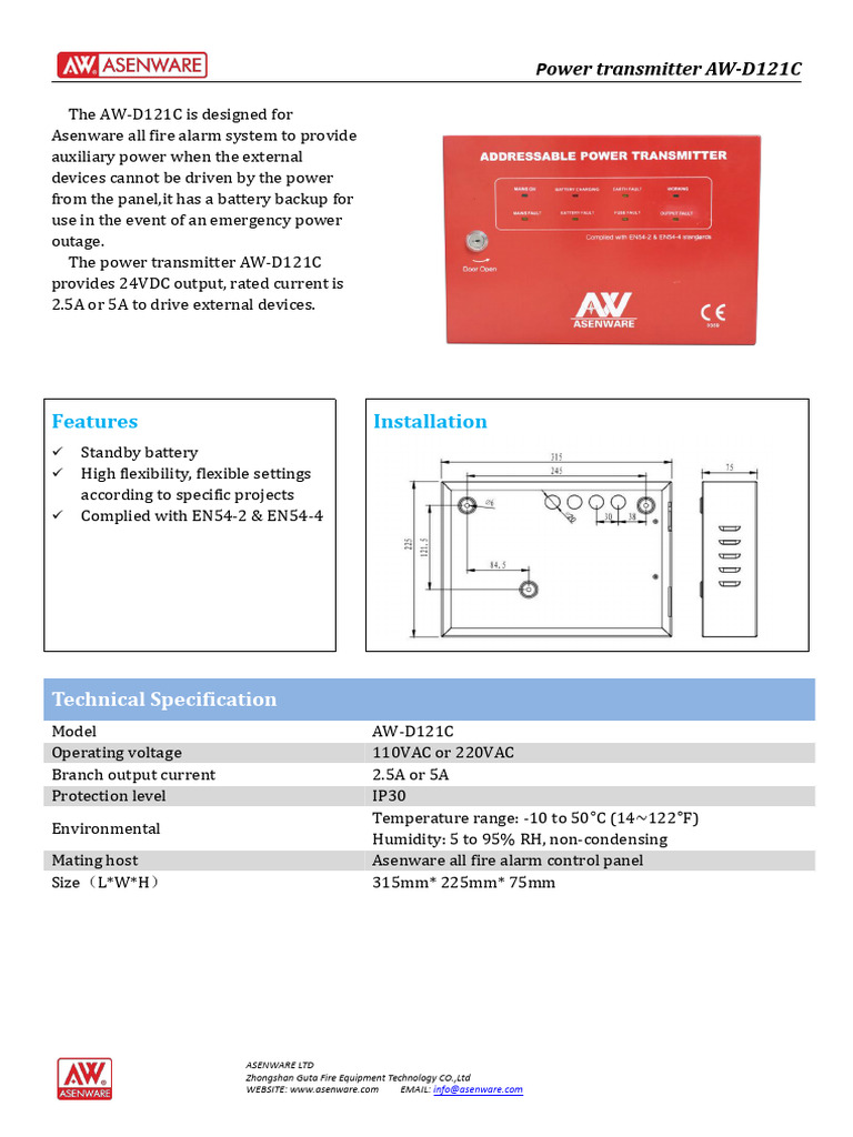 AW D121C Power Transmitter Datasheet 202203 | PDF