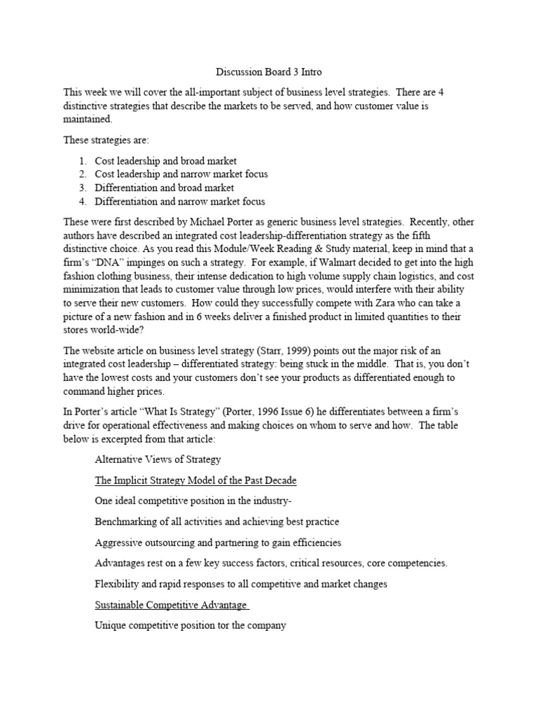 Discussion Board 3 Intro | PDF | Competitive Advantage | Business