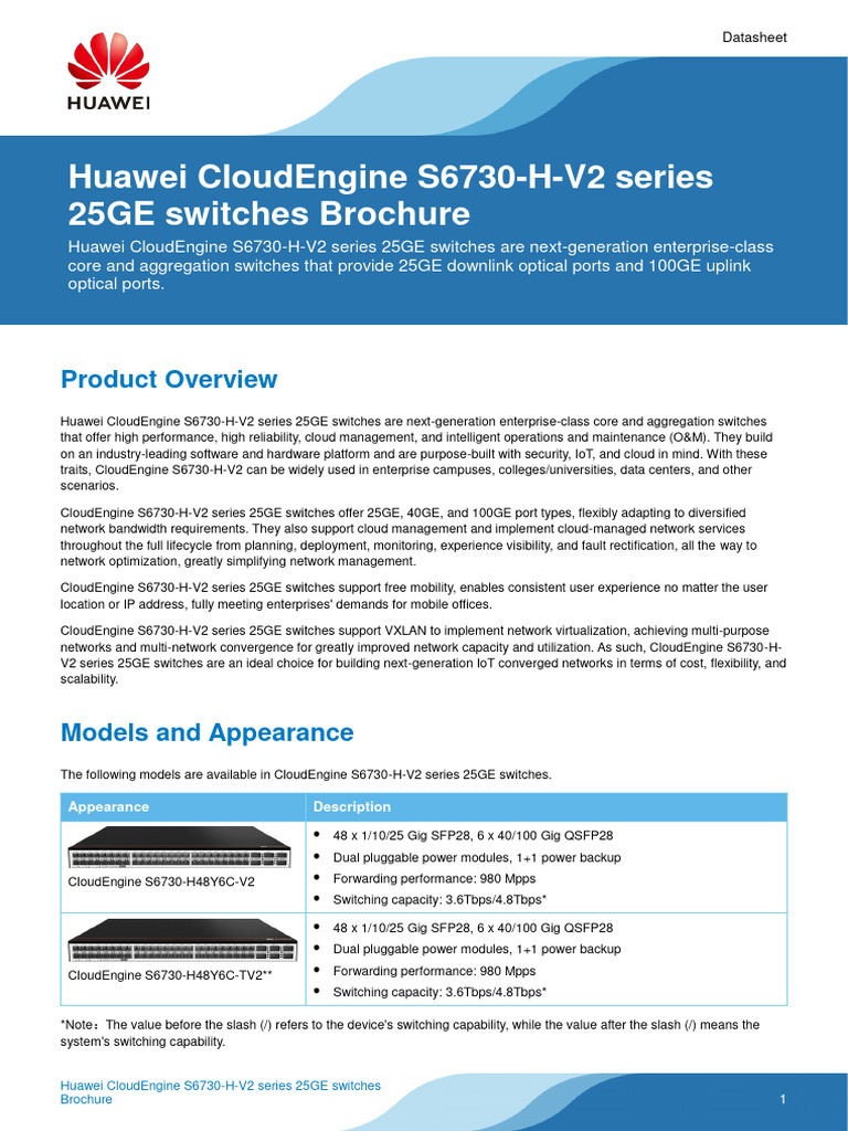 Huawei CloudEngine S6730-H-V2 Series 25GE Switches Brochure | PDF | Network Switch | Computer ...