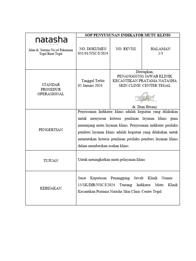 Sop Penyusunan Indikator Mutu Klinis | PDF | Karier & Perkembangan