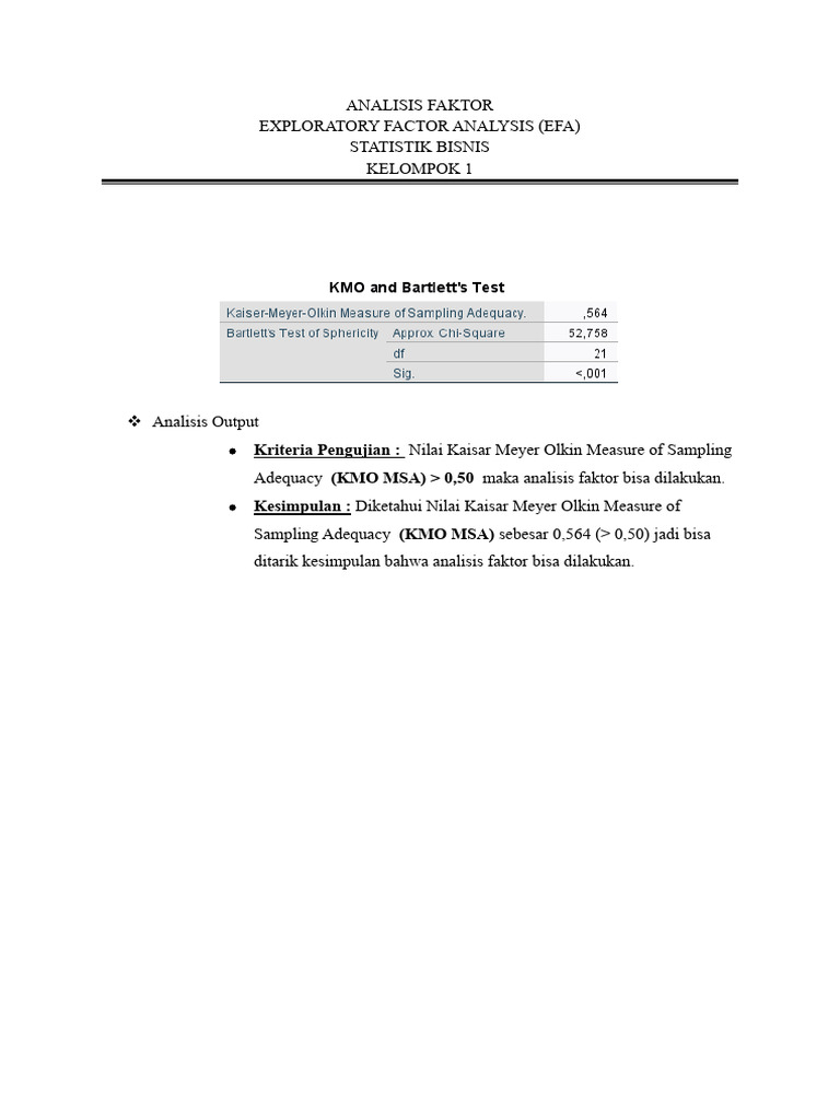INTERPRETASI OUTPUT EXPLORATORY FACTOR ANALYSIS (EFA) | PDF