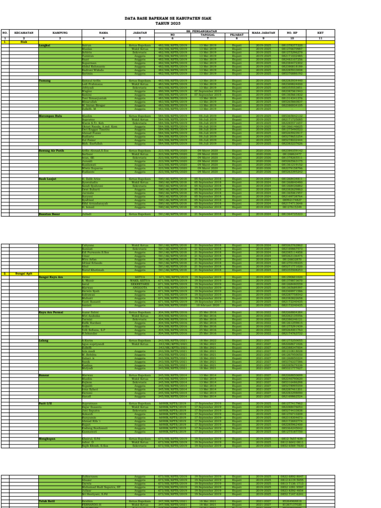 Data Base Bapekam Se - Kabupaten Siak Tahun 2023 | PDF