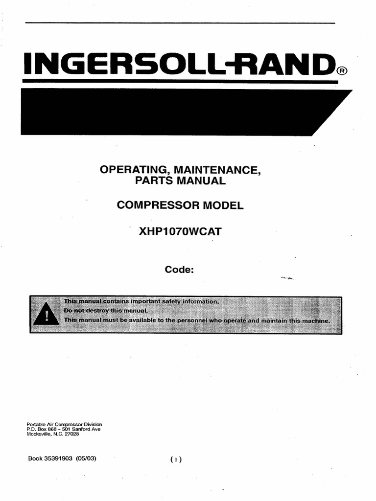 Operating, Maintenance Parts Manual XHP1070W IR-5040 | PDF