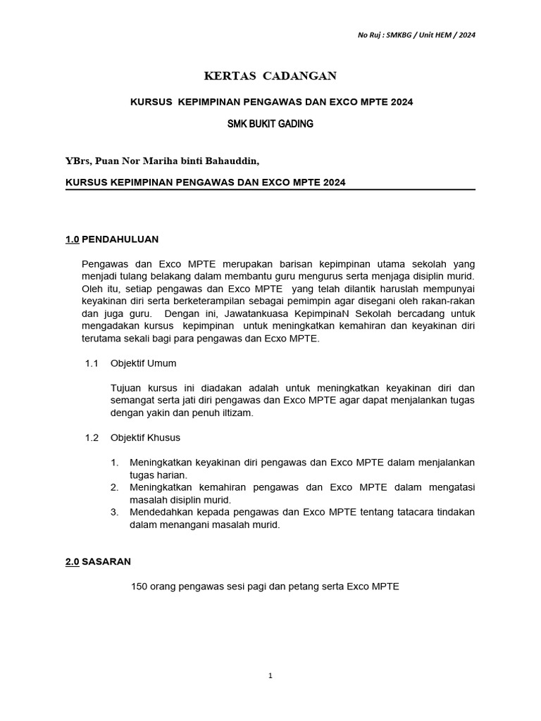 Kursus Kepimpinan Pengawas MPTE 2024 | PDF