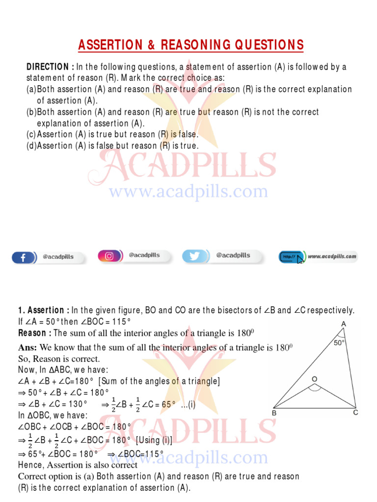 Maths IX Assertion Reasoning Chapter 07 | PDF | Triangle | Classical Geometry