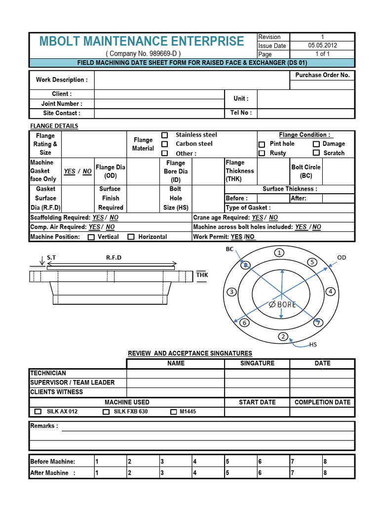 Flange Maintenance Sheet Form | PDF | Secondary Sector Of The Economy ...